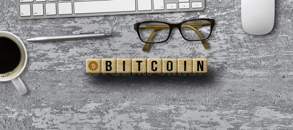 Cubes with Message BITCOIN Surrounded by Office Equipment Stock Photo ...