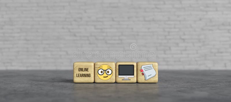 Cubes with Message ONLINE LEARNING in Front of a Brick Wall - 3D ...