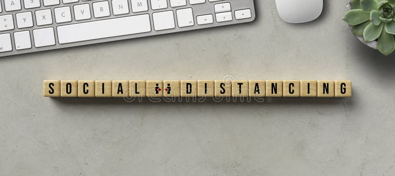 Cubes with Message SOCIAL DISTANCING and Computer Equipment Stock Image ...
