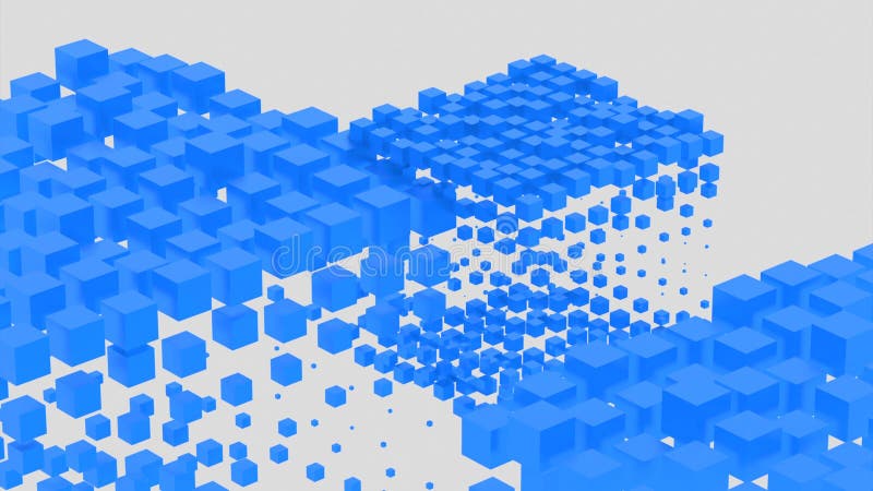 Cubes Move in Air. Design. Colored Cubes in Virtual Space Move Up and ...