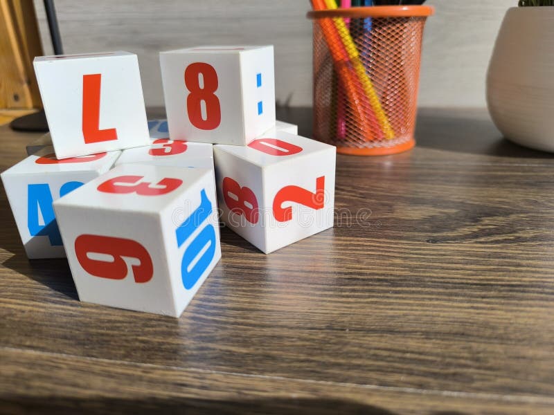 Cubes with Numbers on a Wooden Table Stock Photo - Image of december ...