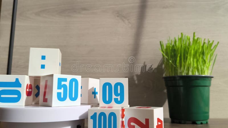 Cubes with Numbers on a Wooden Table Stock Video - Video of aspiration ...