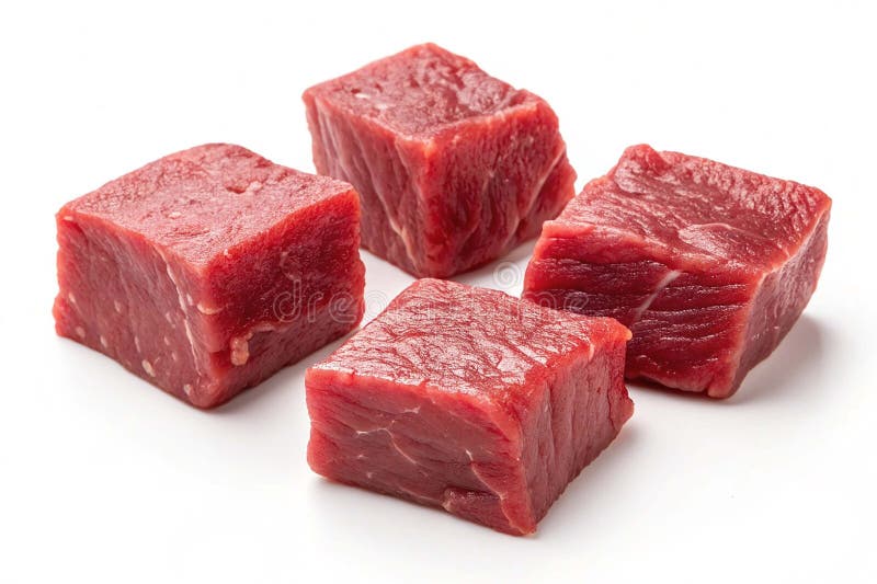 Cubes of Raw Beef â€ Fresh Red Meat on White Background Stock ...
