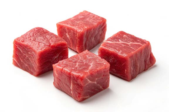 Cubes of Raw Beef â€ Fresh Red Meat on White Background Stock ...