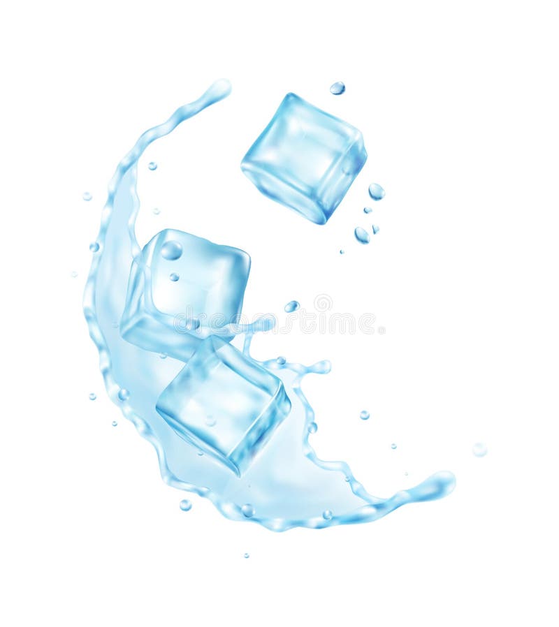 Ice Cubes and Water Splash. 3d Vector Stock Vector - Illustration of ...