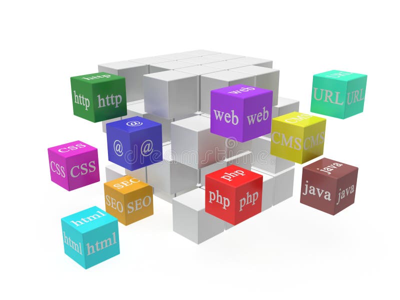Cubes with web words stock illustration. Illustration of background ...