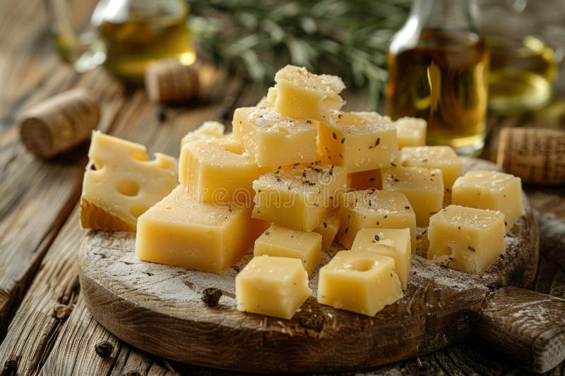 Cubes of Yellow Cheese on Wooden Chopping Board Stock Illustration ...