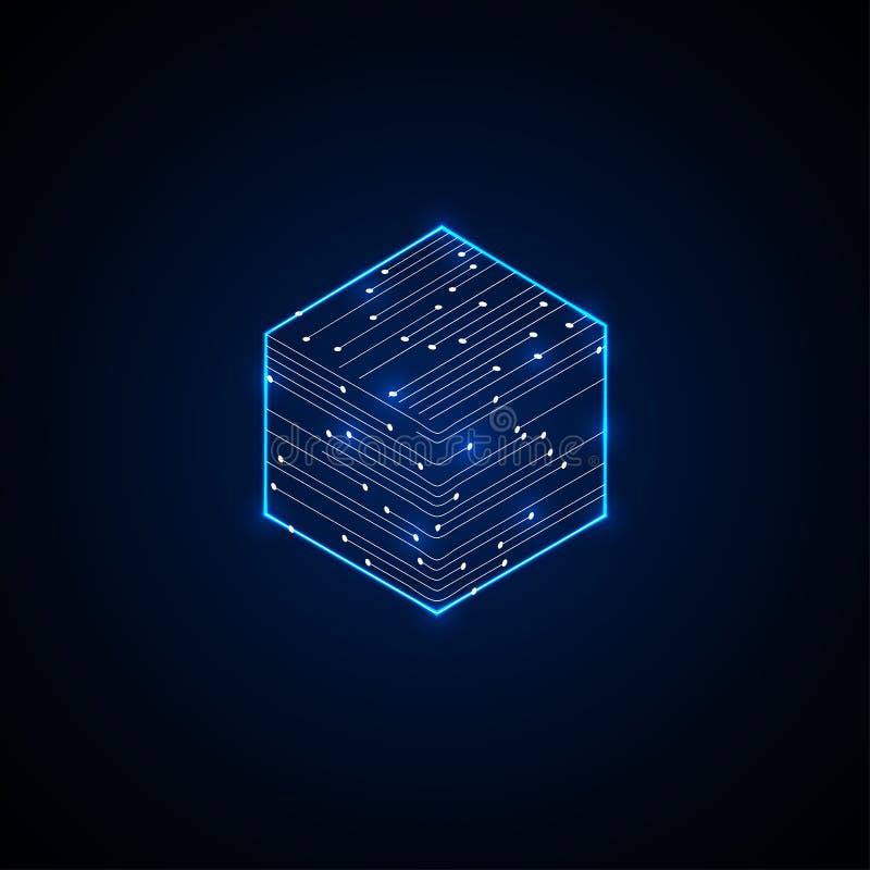 Cubic blue microcircuit stock illustration. Illustration of vector ...