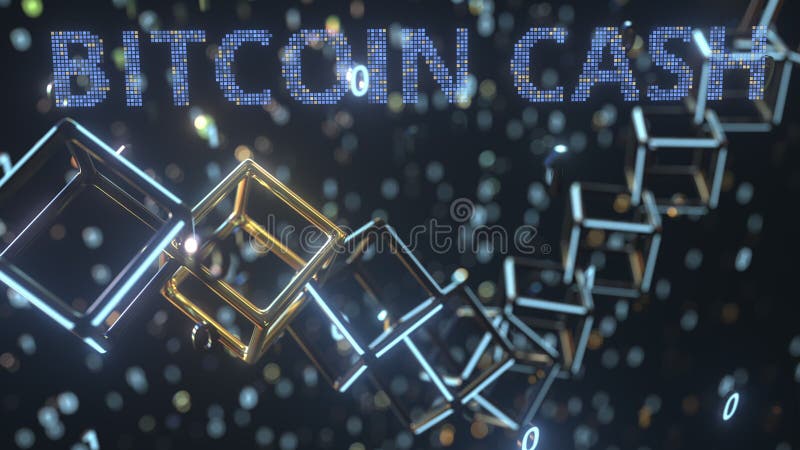 BITCOIN CASH Text and Cubic Chain and Binary Numbers. Cryptocurrency Concept, 3D Rendering Stock ...