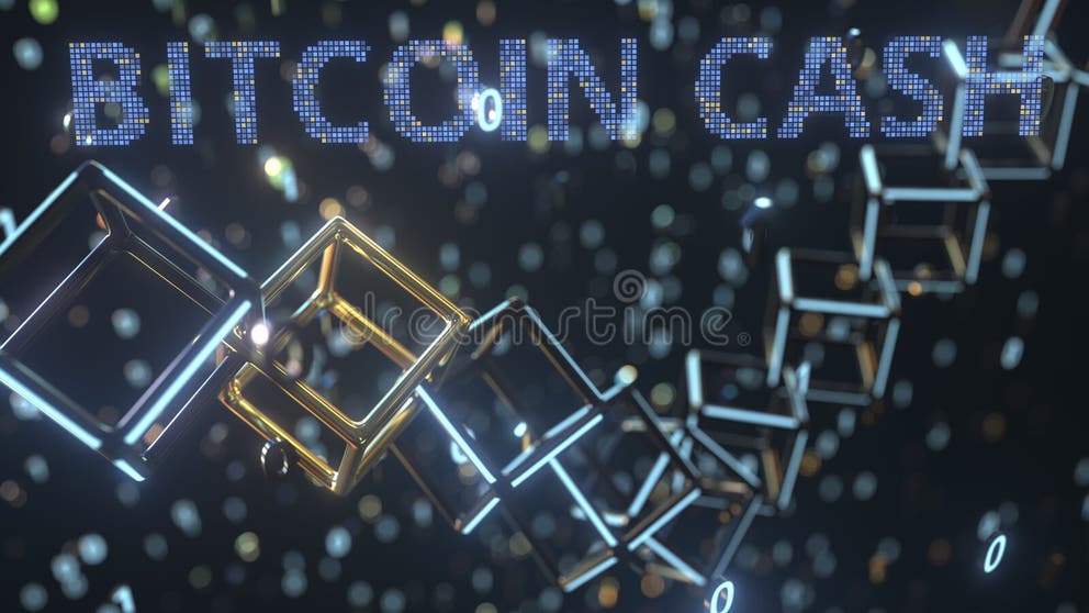 BITCOIN CASH Text and Cubic Chain and Binary Numbers. Cryptocurrency Concept, 3D Rendering Stock ...