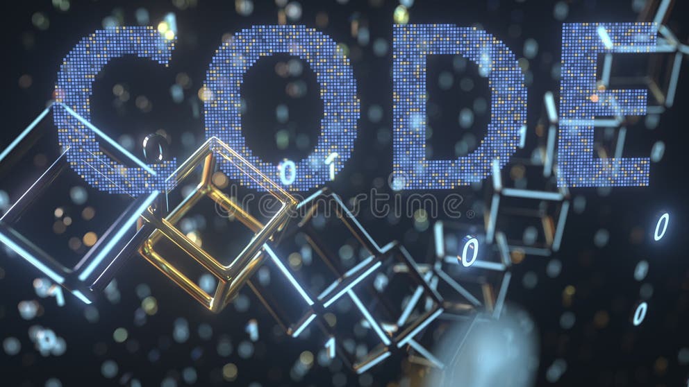 CODE Text and Chain with Binary Numbers. Programming Concept, 3D Rendering Stock Illustration ...