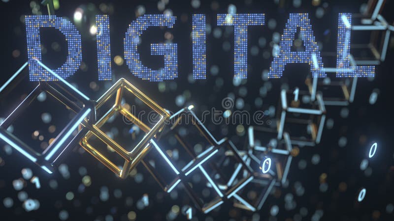 DIGITAL Text and Cubic Chain and Binary Numbers. it Concept, 3D Rendering Stock Illustration ...