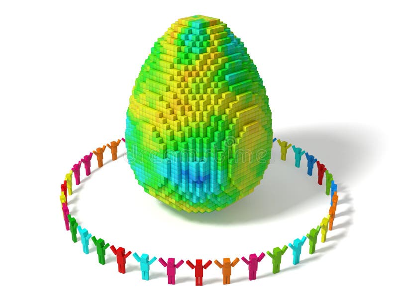 Cubic Characters Builded Egg with Random Colored Blocks. Stock ...
