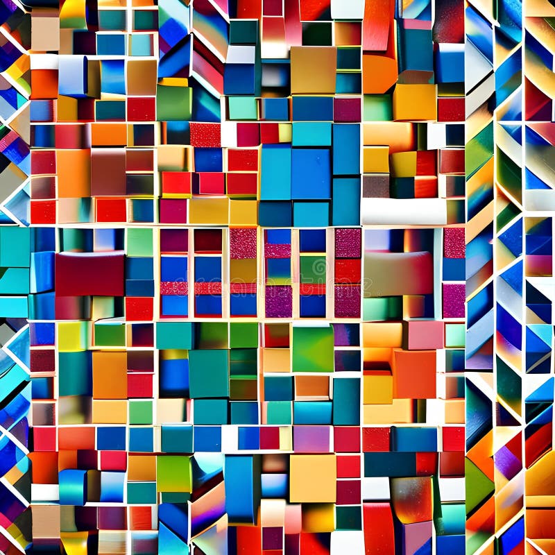 Cubic Collage: an Image of a Geometric Pattern Created with Cubes, in a ...