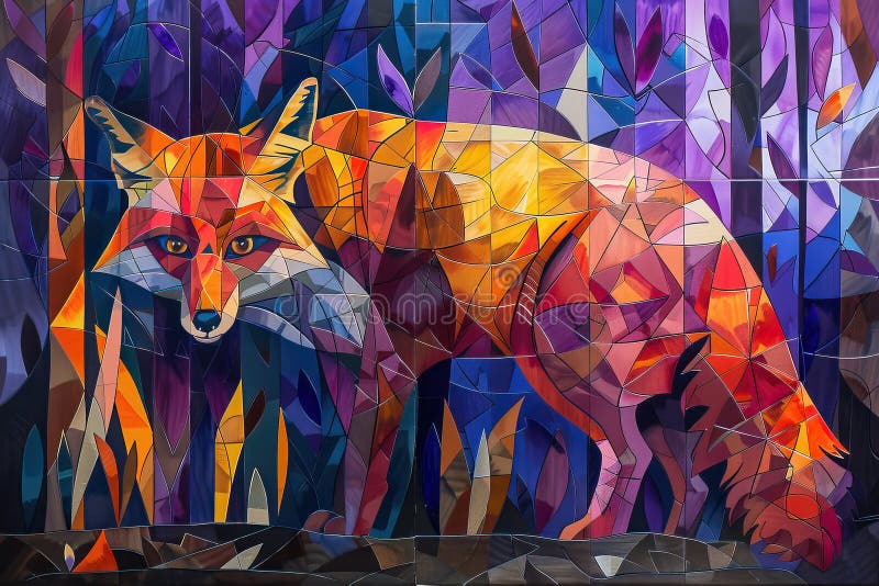 Cubic Drawing of Animal Fox in the Forest. Bright Abstraction Stock ...
