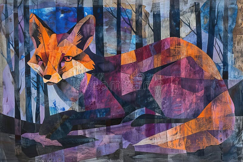 Cubic Drawing of Animal Fox in the Forest. Bright Abstraction Stock ...