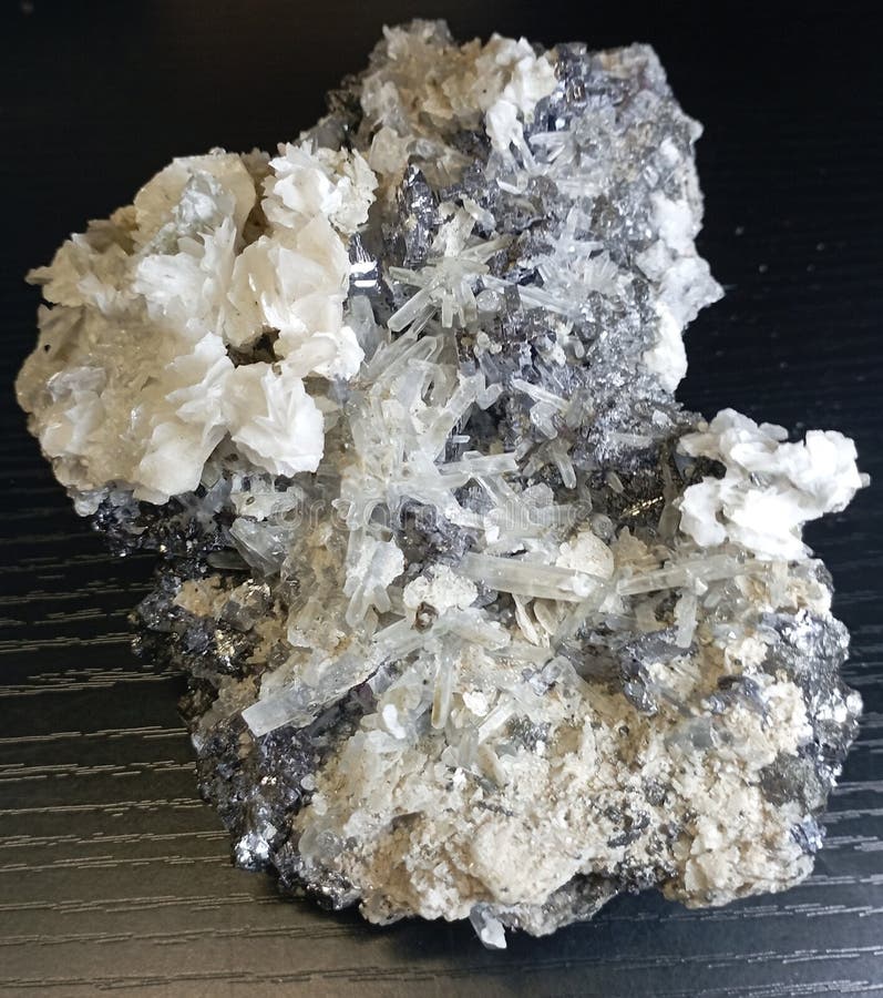 Cubic Galena (lead Sulphide) Metallic and White Quartz Crystals Stock ...