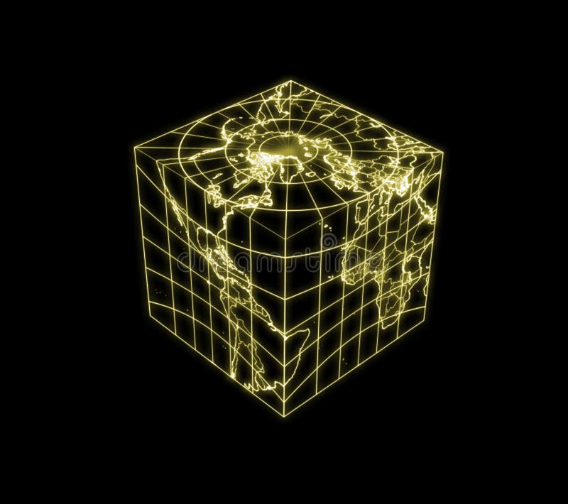 Cubic Globe with World Map Outline Stock Illustration - Illustration of ...