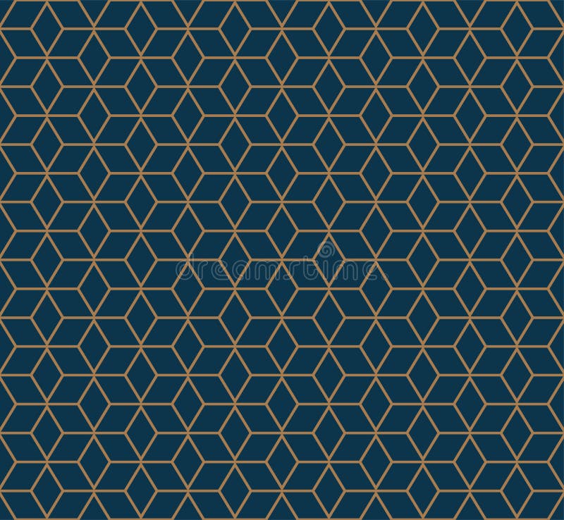 Art Deco Line Art. Rhombus Star Grid Pattern in Gold and Blue Color ...