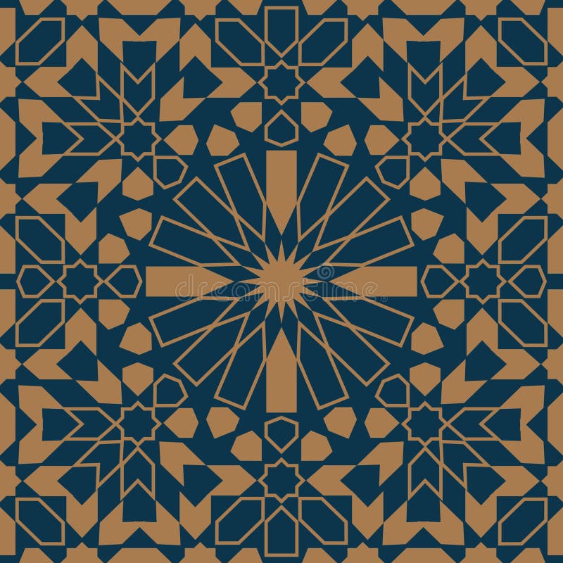 Moroccan Mosque Pattern in Gold and Blue Color. Decorative Seamless ...