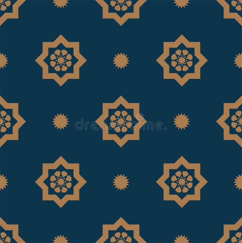 Moroccan Mosque Pattern in Gold and Blue Color. Decorative Seamless ...