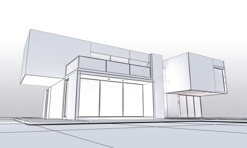 Cubic modern house outline stock illustration. Illustration of sketch ...