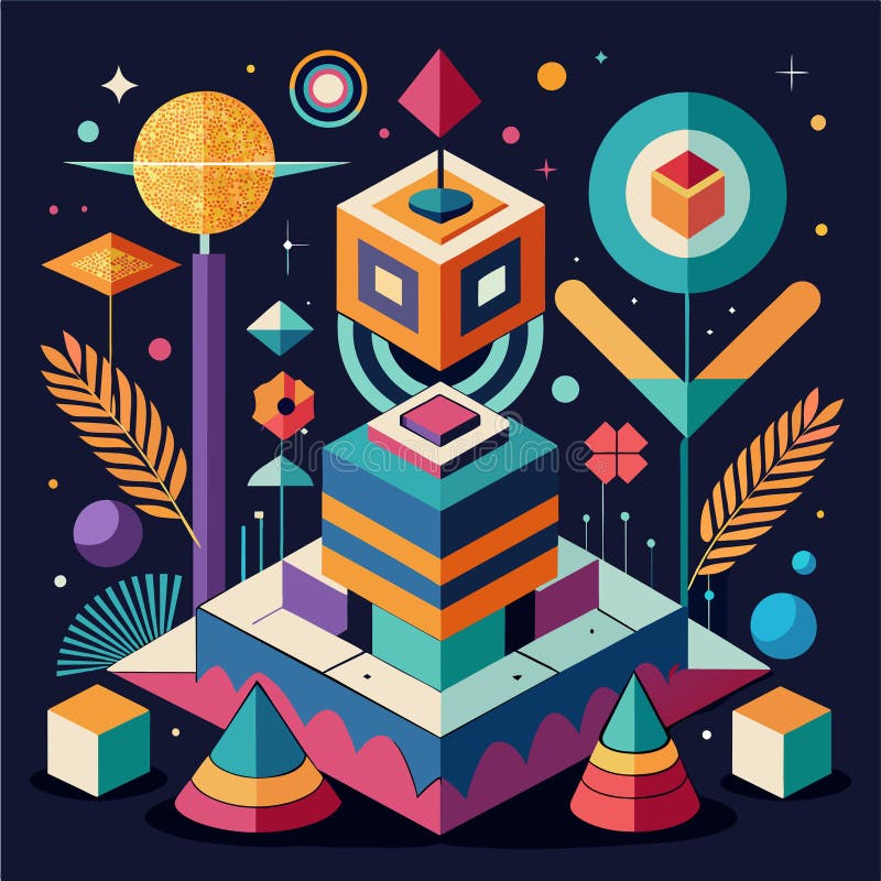 Cubic Structure Highlighted among Various Geometric Shapes in Abstract ...