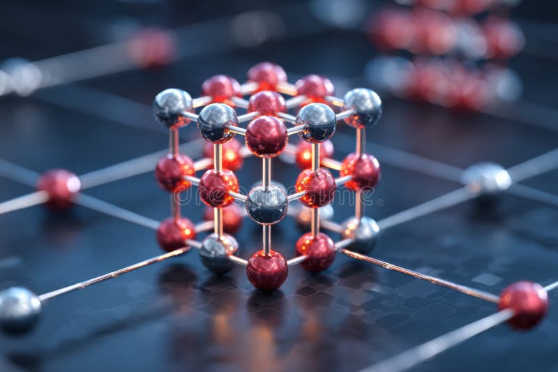 A Cubic Structure Made of Red and Silver Spheres Represents an Atomic ...