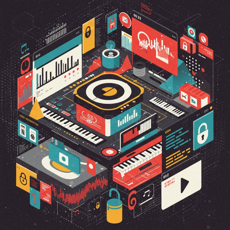 Cubical Art Piece Featuring Digital Elements Associated with Music ...