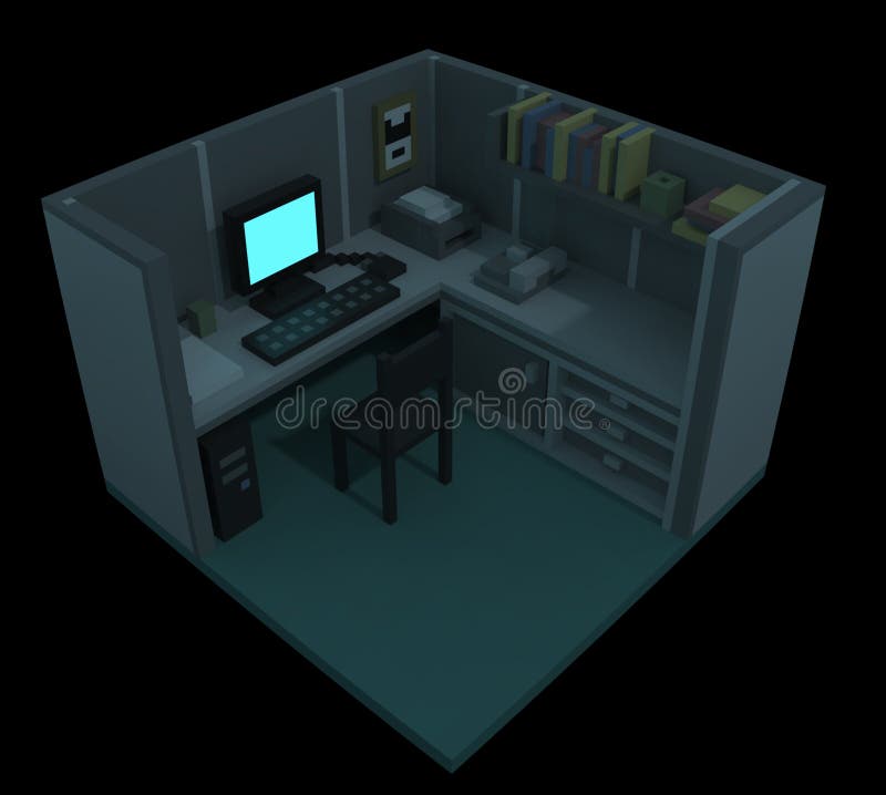 Cubicle - 3d voxel art stock illustration. Illustration of computer ...