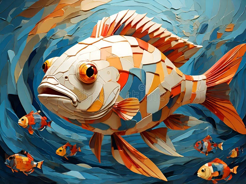 Cubism Bright Sea Fish in Abstract Technique Stock Illustration ...