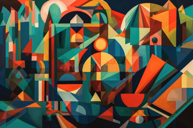 Cubism-inspired Artwork, Featuring Geometric Shapes and Bold Colors ...