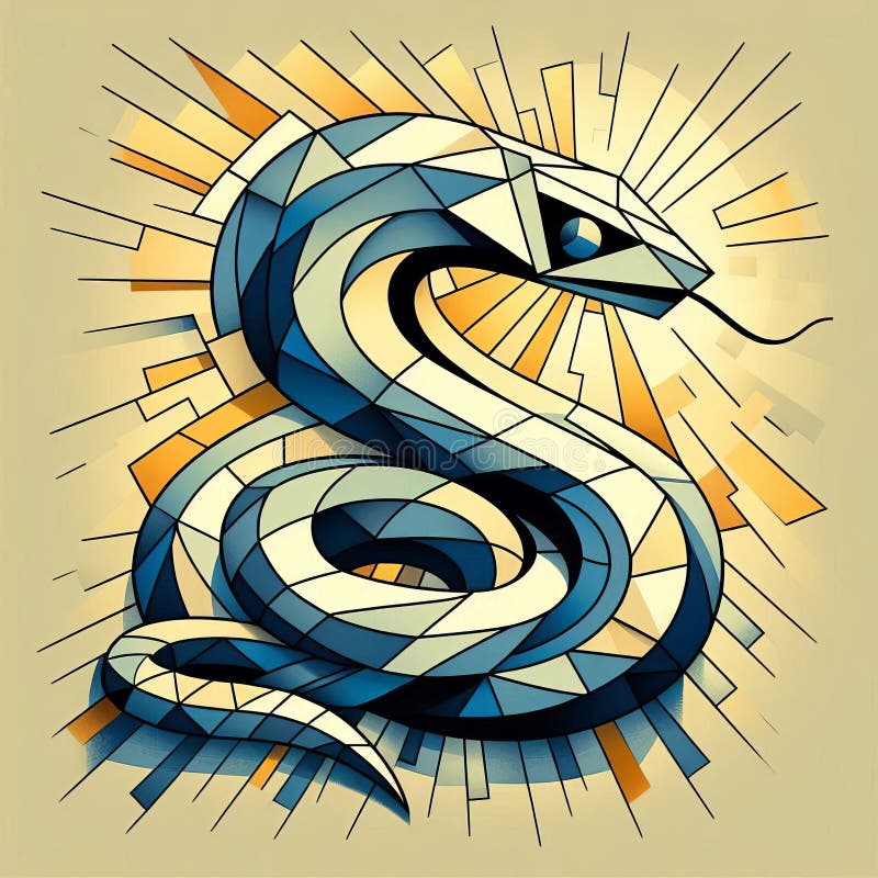 Cubism the Snake S Form is Broken into Geometric Shapes with Eac Stock ...