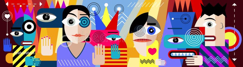 Cubism Style Cartoon Characters Stock Vector - Illustration of artistic ...