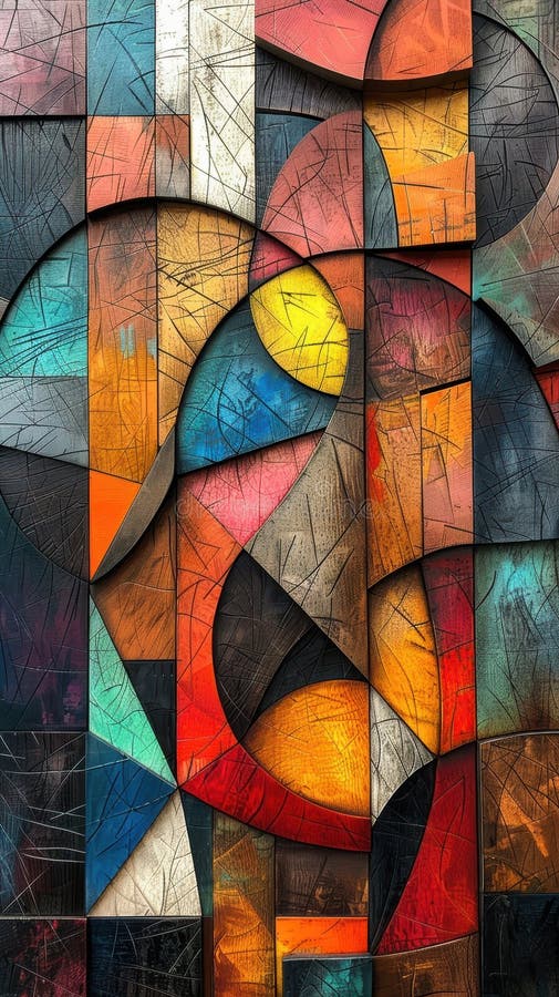 Cubist Composition, Fragmented Forms, Geometric Shapes, Bold Outlines ...