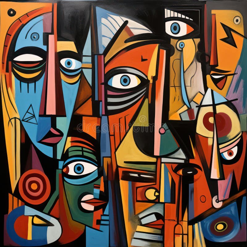 Cubist Composition of Vibrant Abstract Forms and Facial Elements in ...