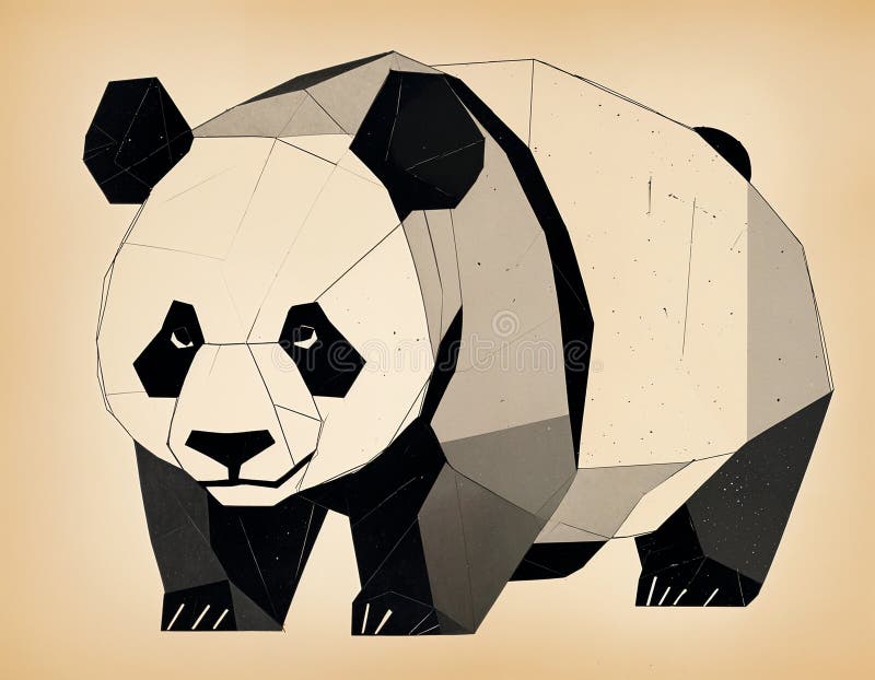 A Cubist Drawing of a Panda, Depicted in Minimalist Analytical Style ...