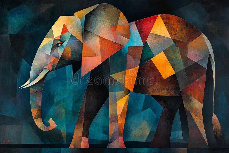 Cubist Elephant with Glowing Lines and Geometric Patterns Stock ...