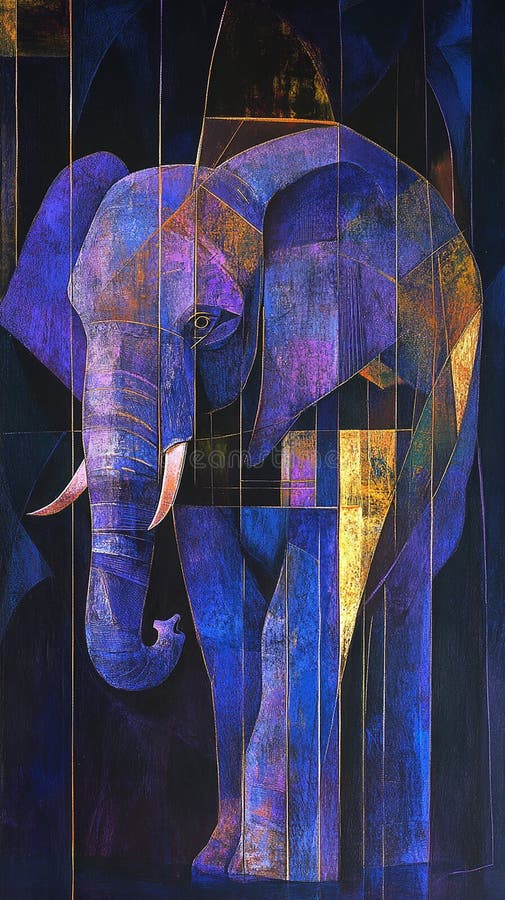 Cubist Elephant with Glowing Lines and Geometric Patterns Stock ...
