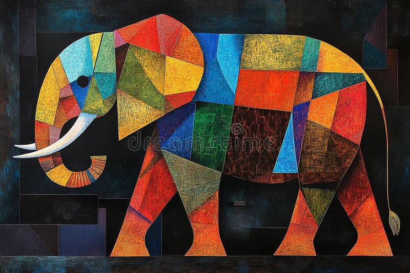 Cubist Elephant with Glowing Lines and Geometric Patterns Stock ...