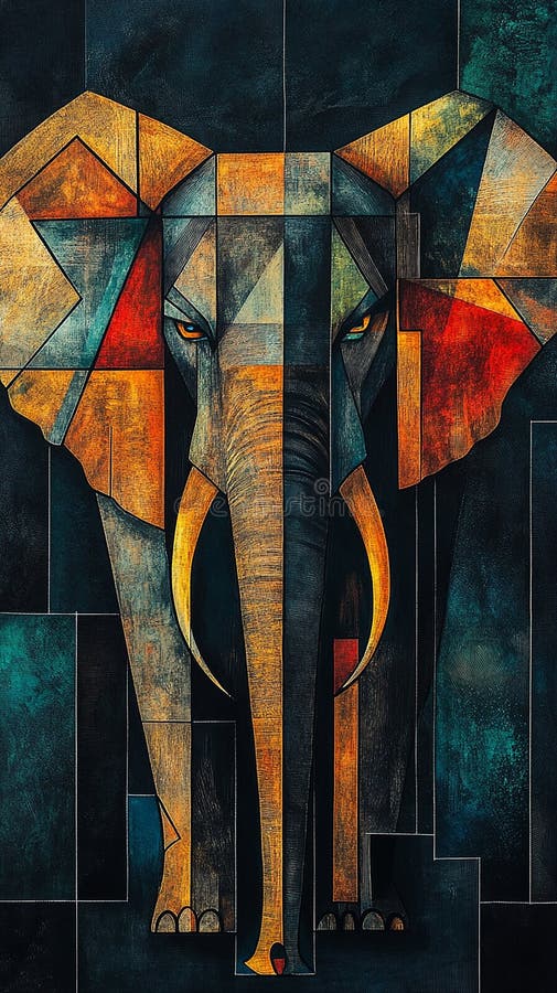 Cubist Elephant with Glowing Lines and Geometric Patterns Stock ...