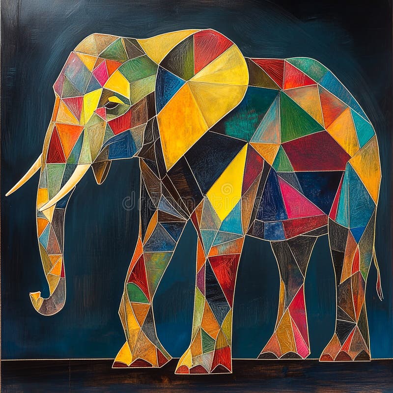 Cubist Elephant with Glowing Lines and Geometric Patterns Stock ...