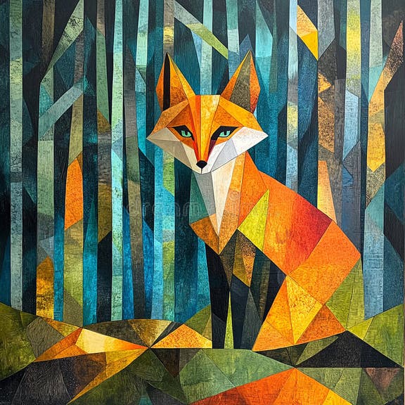 Cubist Fox: Blending into an Angular Forest Stock Illustration ...