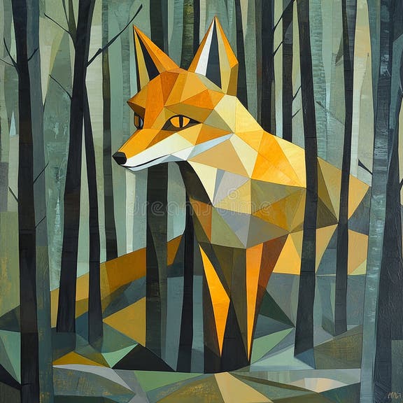 Cubist Fox: Blending into an Angular Forest Stock Illustration ...