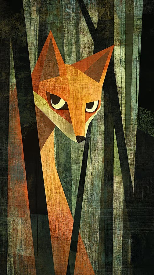 Cubist Fox: Blending into an Angular Forest Stock Illustration ...