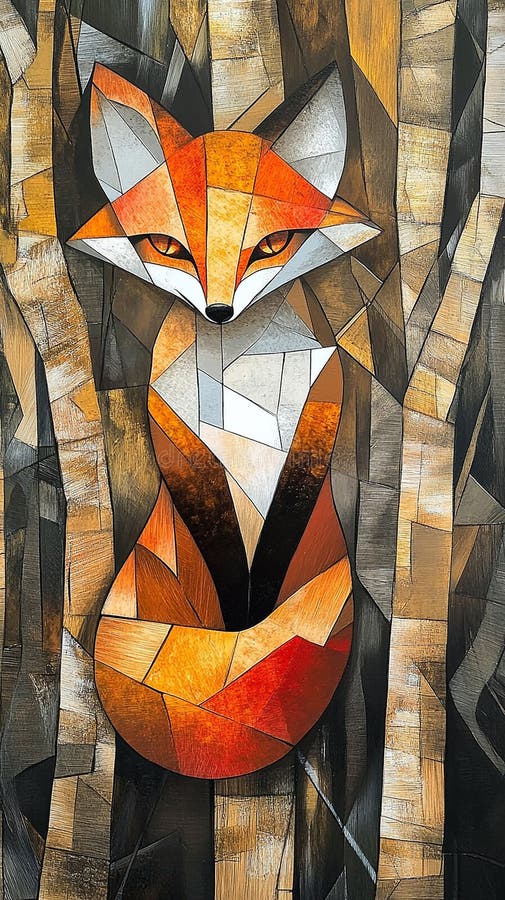 Cubist Fox: Blending into an Angular Forest Stock Illustration ...