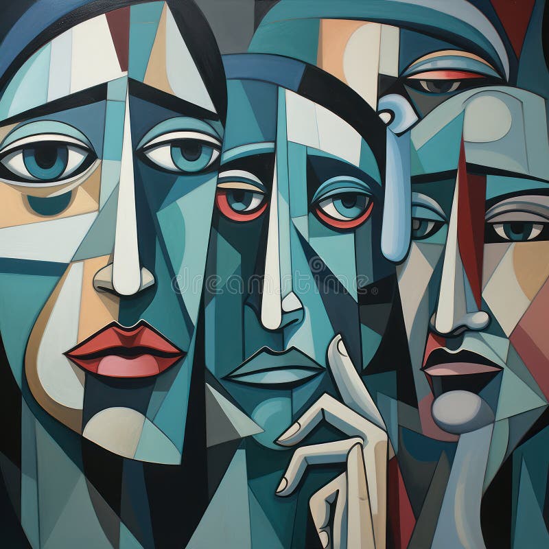 Reflective Cubist Faces in Contemplative Silence. AI Generation Stock ...