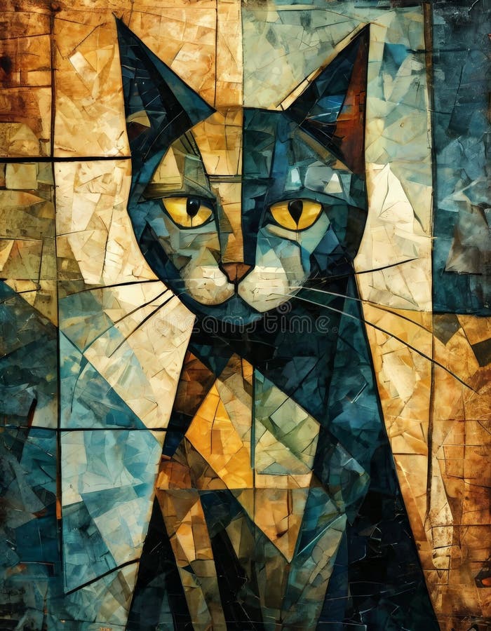 Cubist-inspired Abstract Portrait of a Cat in Geometric Patterns Stock ...