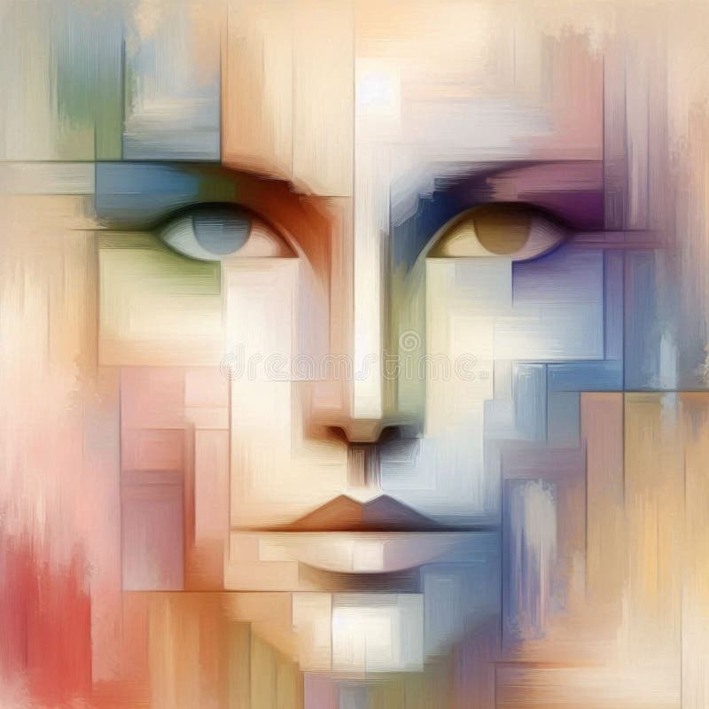 Cubist-inspired Artwork Depicting a Human Face through Geometric Blocks ...