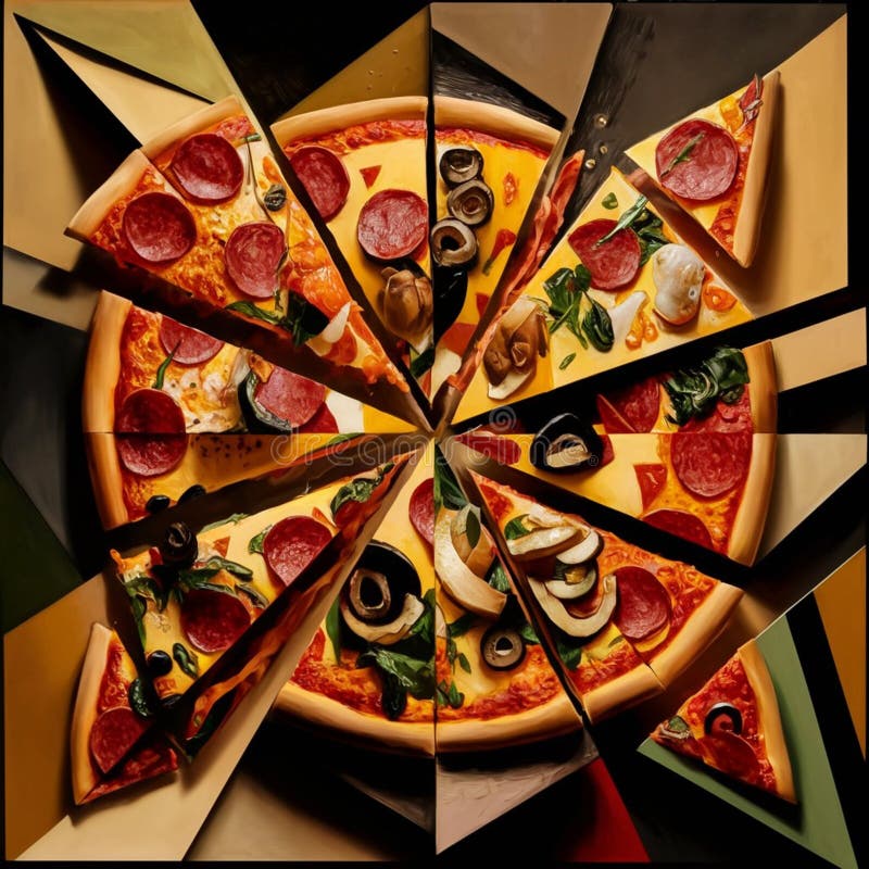 Cubist Pizza Art: Deconstructed Slices in Geometric Shapes Stock Image ...